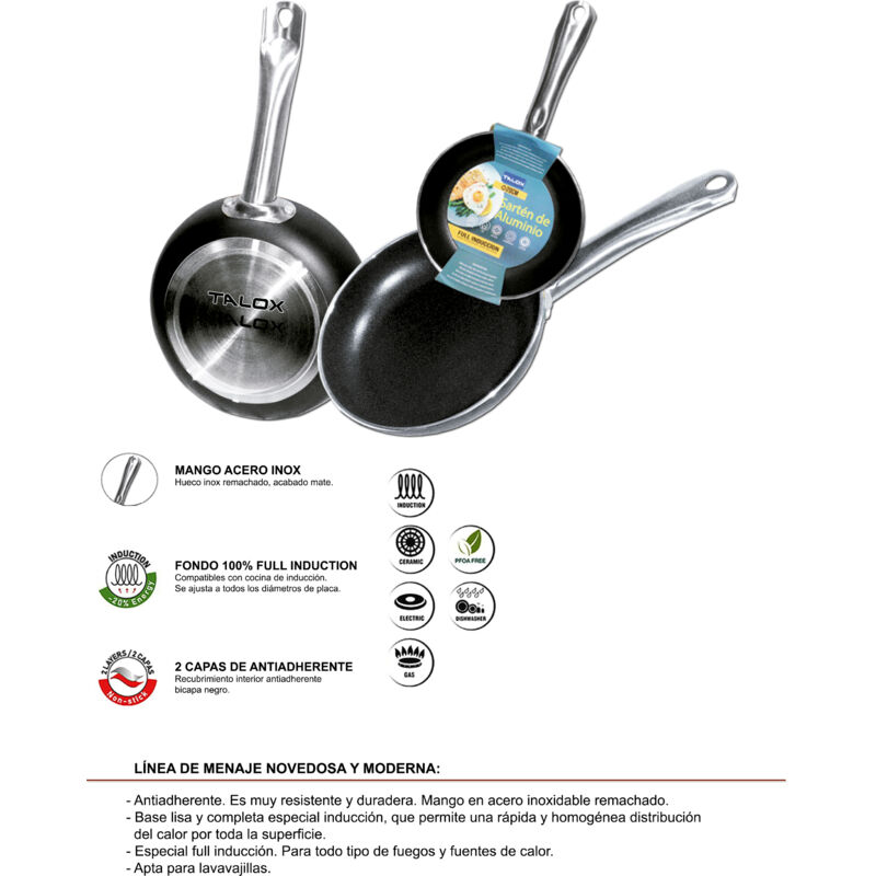 Poêle pleine induction TALOX en aluminium pressé avec manche en inox Ø22cm