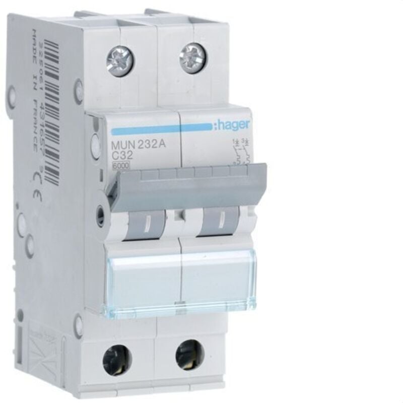 HAGER MUN232A Disjoncteur 2P 32A courbe-C 6kA
