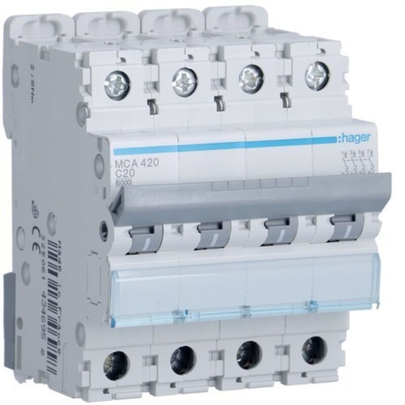 HAGER MCA420 Disjoncteur courbe M-C 6kA 4P 20A