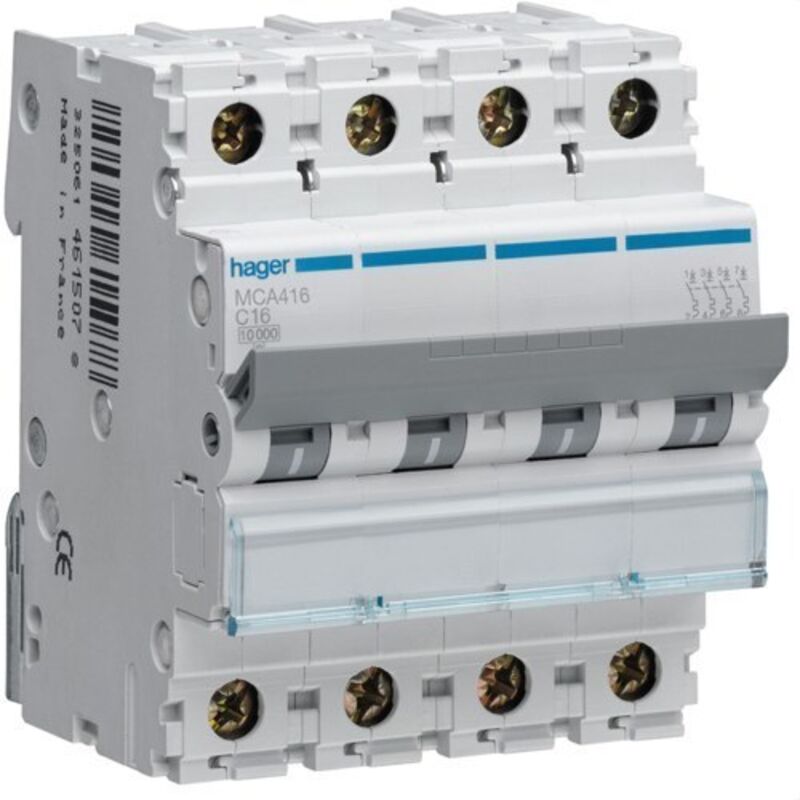 HAGER MCA416 Disjoncteur courbe M-C 6kA 4P 16A