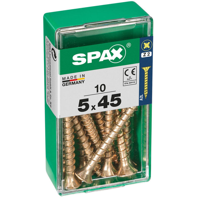 Boîte de 10 unités de vis à bois Spax à tête plate Yellox 5,0x45mm Spax