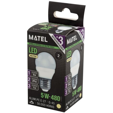 Ampoule led sphérique e27 5w en métal neutre (3 intensités)