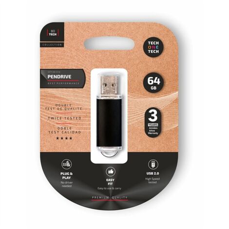 Clé USB TECH ONE TECH de la série BO Tech d'une capacité de 64 Go, noire