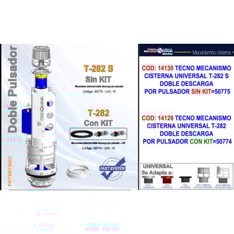 Déchargeur de réservoir à double chasse Tecno Baja T282 avec bouton poussoir et kit