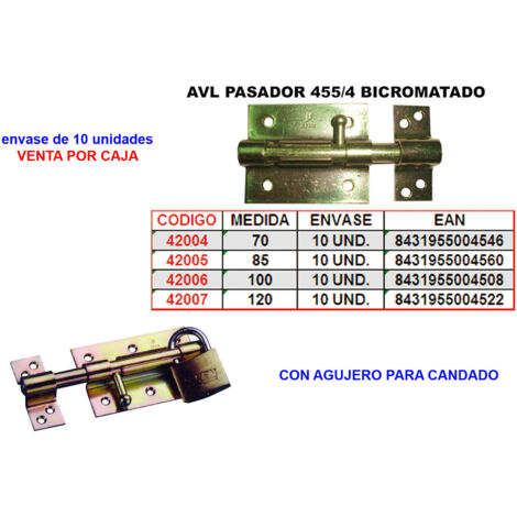 AVL 455/4 Loquet dichromaté 100 mm avec trou pour cadenas AVAFX-100