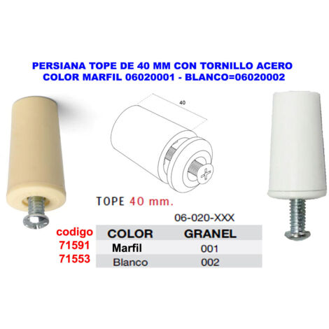 Store supérieur 40 mm avec vis en acier blanc