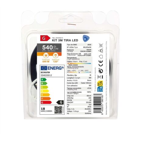 Kit 3M Bande LED 6W/M IP20 2800K-3200K préparé