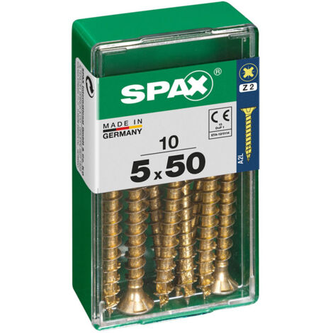 Boîte de 10 unités de vis à bois Spax à tête plate Yellox 5,0x50mm Spax