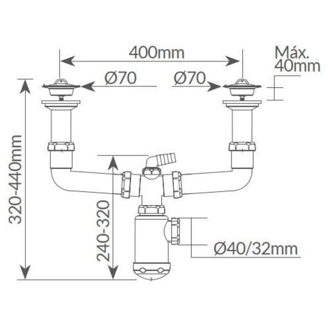 Double siphon pour évier avec vannes