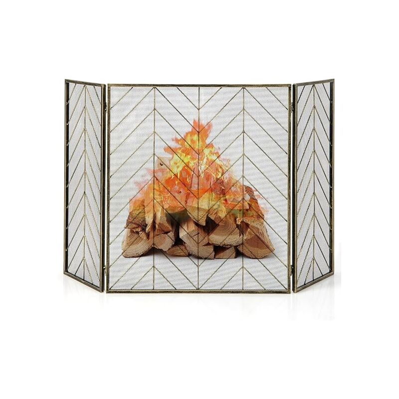 GOPLUS Pare Feu Cheminée Pliable 3 Panneaux en Fer, Écran de Cheminée ...