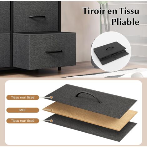 GOPLUS Commode en Tissu à 8 Tiroirs Pliables-Châssis en V Renforcé ...