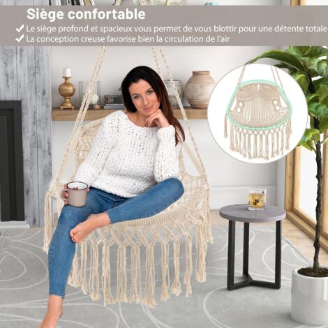 GOPLUS Chaise hamac Suspendue à Bascule Macramé-Charge 150KG-en Corde ...