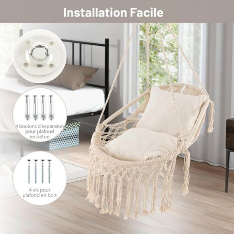 GOPLUS Chaise hamac Suspendue à Bascule Macramé-Charge 150KG-en Corde ...