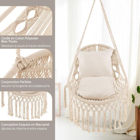 GOPLUS Chaise hamac Suspendue à Bascule Macramé-Charge 150KG-en Corde ...