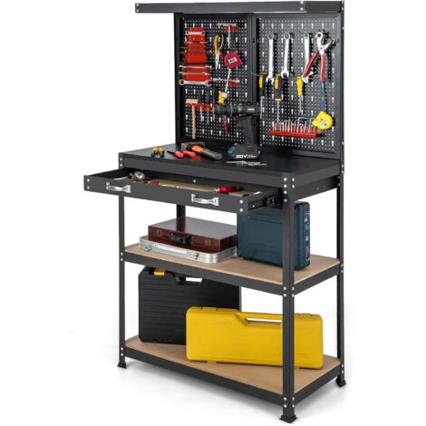 GOPLUS Établi avec Planche-Table à Outils pour Atelier avec Tiroir Coulissant-Étagère Ouverte à ...