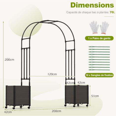 GOPLUS Arche de Jardin avec 2 Lit de Jardin Surélevée 70L, Roues ...