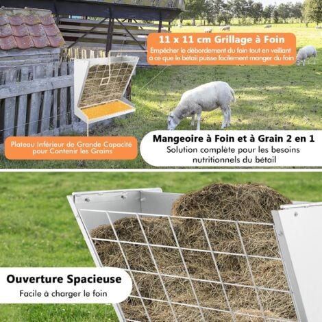 GOPLUS Mangeoire à Foin Murale en Métal Galvanisé, Distributeur de Foin ...