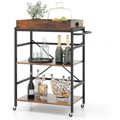 GOPLUS Chariot à roulettes à 3 Niveaux, Plateau Amovible, 4 roulettes ...