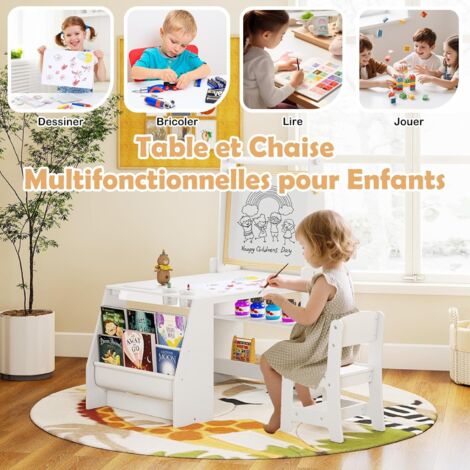 GOPLUS Table Enfant avec Chaise, Table à Dessin en Bois avec Tableau ...