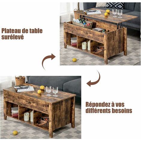 GOPLUS Table Basse Relevable Moderne, Table Basse de Salon a Plateau Relevable, Table Basse ...