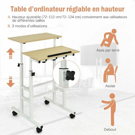 GOPLUS Bureau d'Ordinateur Assis-Debout Reglable en Hauteur 2 en 1 ...