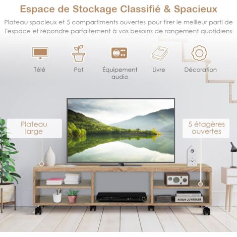 GOPLUS Meuble TV avec 5 Compartiments Ouverts, Support de Télévision ...