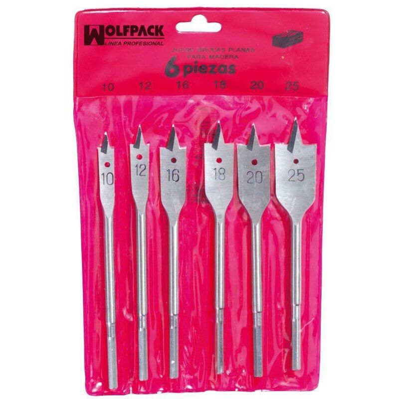 Set di punte da trapano per legno piatte a 3 punte Wolfpack 6 pezzi
