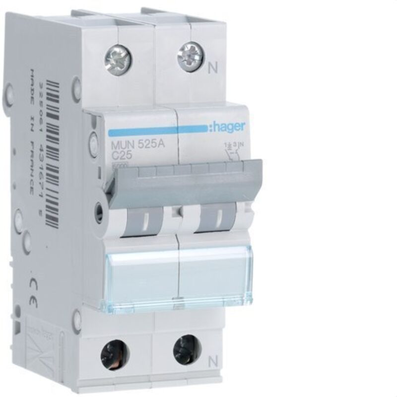 HAGER MUN525A Interruttore 1P+N 25A curva-C 6kA