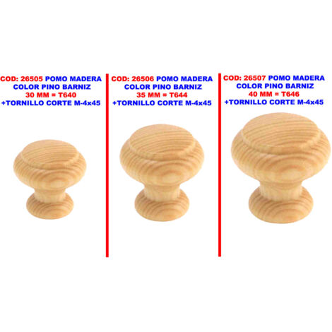 Pomello in legno verniciato color pino 30 mm T640