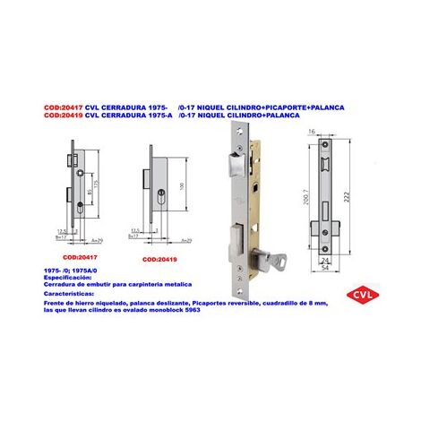 CVL Lock 1975 Leva di chiusura con cilindro in nichel