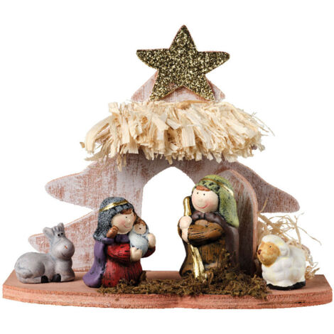Presepe con 5 figure e stalla 15x8x13cm