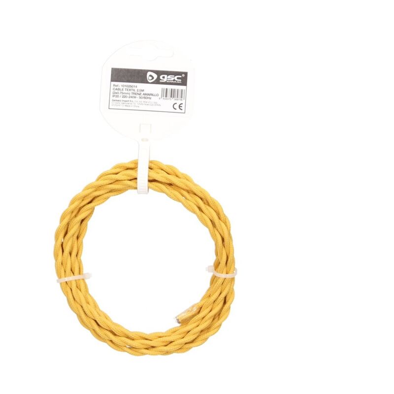 Textilkabel 2,5M (2x0,75mm) geflochten Gelb