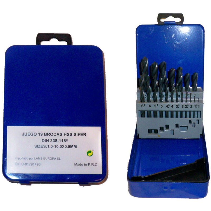 SIFER HSS-Bohrer-Set 1 bis 10, 19-teilig, Metallkoffer H-1901