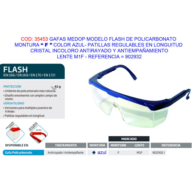 Medop Flash Polycarbonat-Brille, farblos, blau, beschlagfrei, 902932