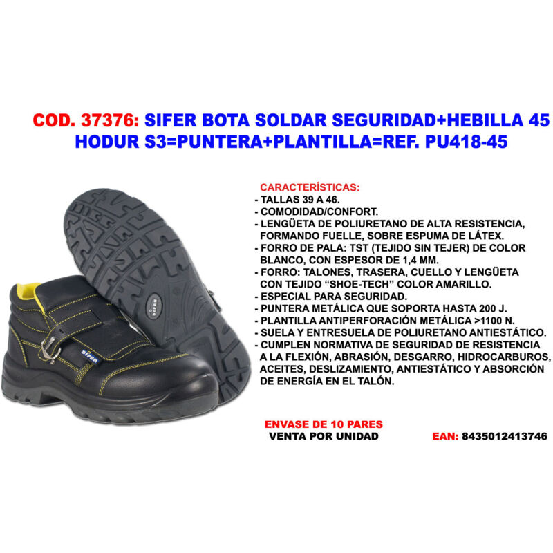 Sifer Safety Welding Boots Buckle 45 Hodur S3 Tip Plantpu 418