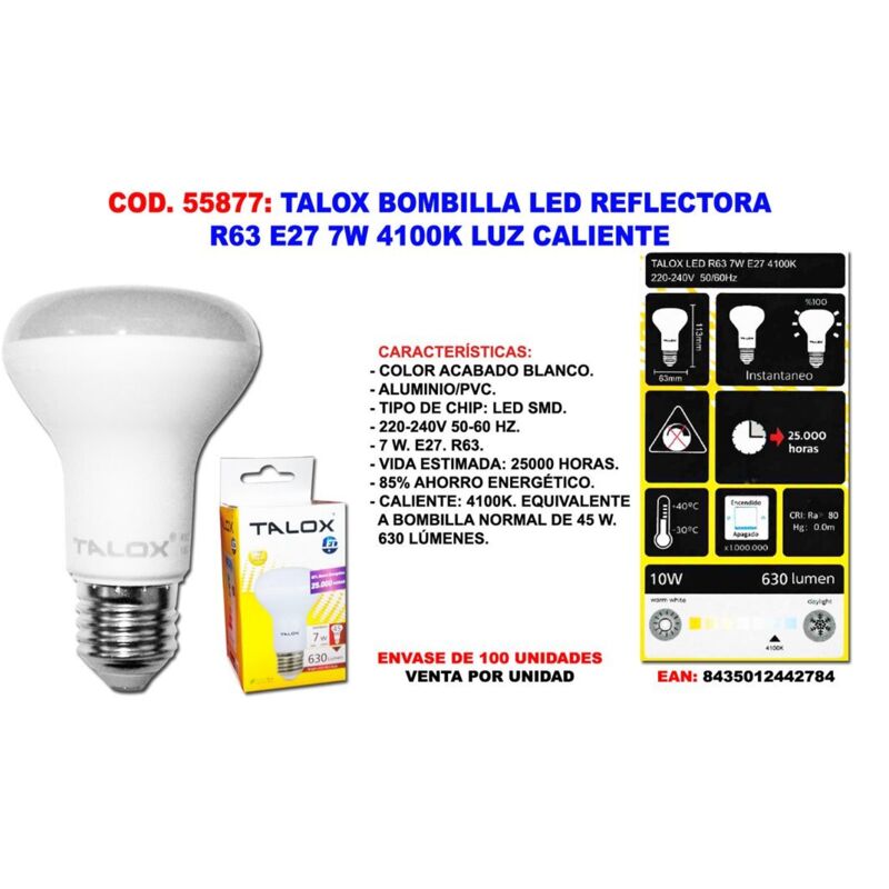 TALOX R63 E27 7W 4100K Neutrallicht-LED-Reflektorlampe