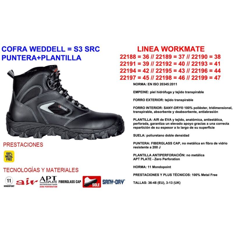 COFRA WEDDELL Nº40 S3 SRC Stiefel mit Zehen und Innensohle