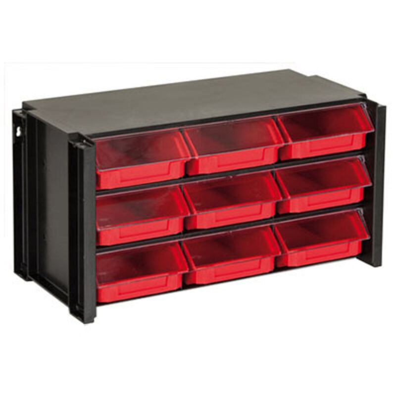 Schwarzes und rotes Sortierregal mit 4 Schubladen 304002