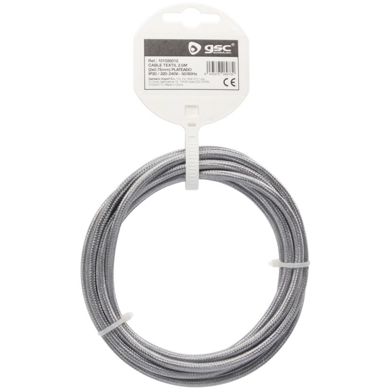 Textilkabel 2,5M (2x0,75mm) Silber