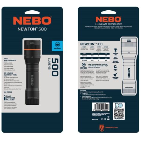 NEBO Newton 500 Lumen LED schwarz wasserdicht Flashlight Works mit AA ...