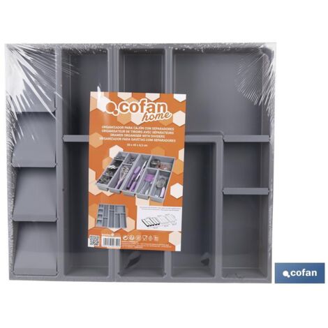 Besteck-Organizer mit 11 Fächern, 50 x 45 x 6,5 cm, graue Farbe