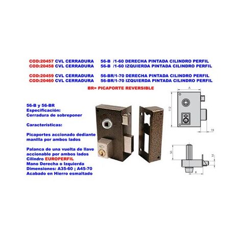 CVL Lock 56-B/1-60 Links lackiertes Zylinderprofil