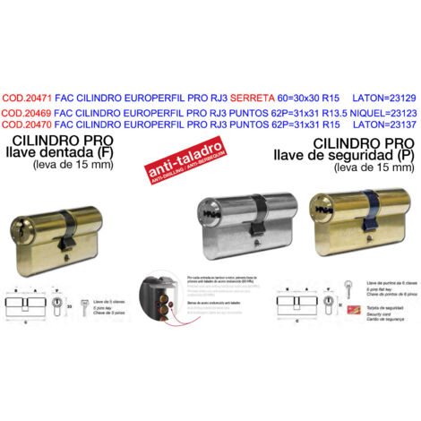 Europaprofilzylinder FAC RJ3 Punkte 62P31x31 R15 Messing 23137