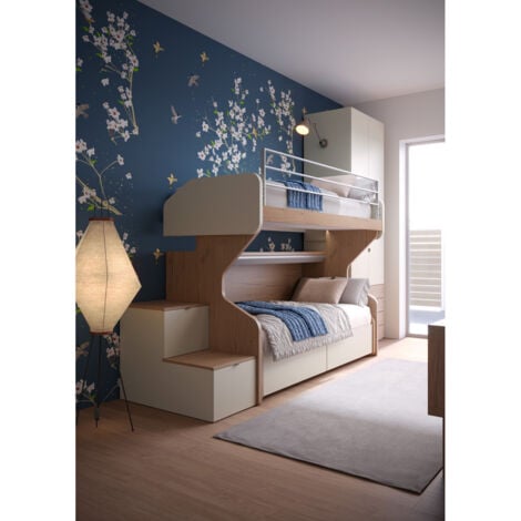 Letto a castello scorrevole salvaspazio con cassetti e scala a ...