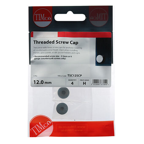 TIMCO Threaded Screw Caps Solid Brass Satin Chrome - 12mm