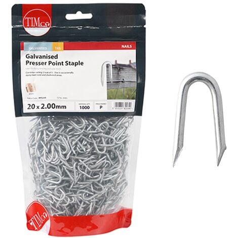 Timco Galvanised Presser Point Staples - 20 x 2.00mm (1kg Bag)