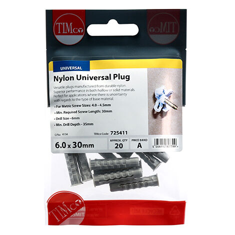 TIMCO Nylon Universal Plugs - 6.0 x 30