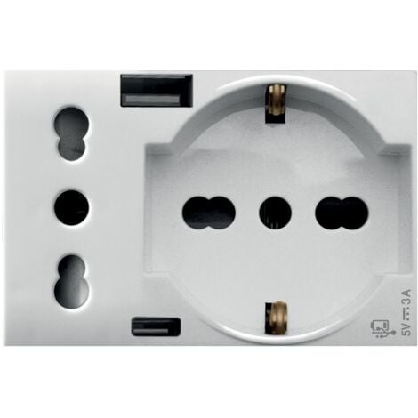 Presa Schuko bipasso e presa P17/11 2P+T 10/16A con USB A e C Bianco S44 Ave Whitek 44609015USB
