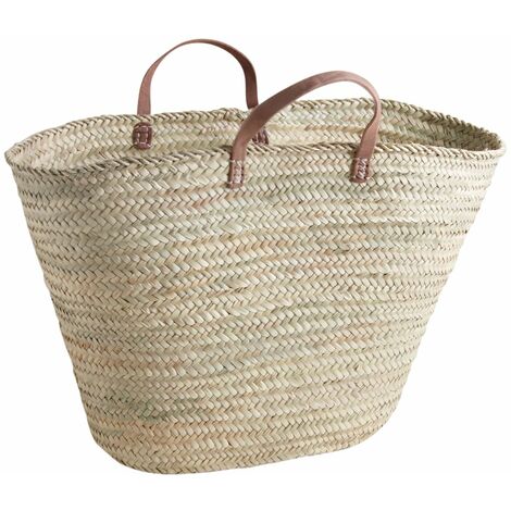 XXL-Korb aus Palmenholz und Leder 70cm