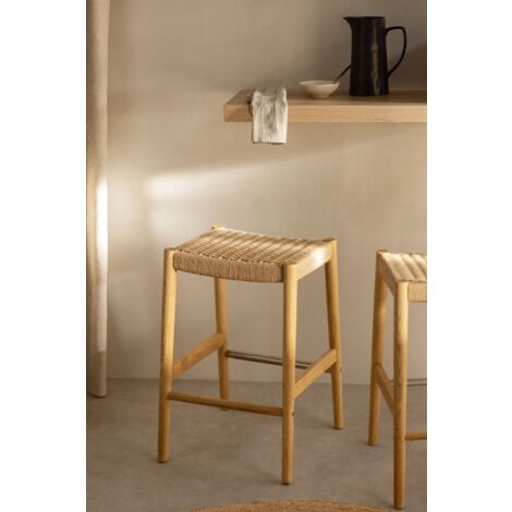 SKLUM Hoher Hocker 65 cm aus Eichenholz und geflochtenem Mara-Seil ...
